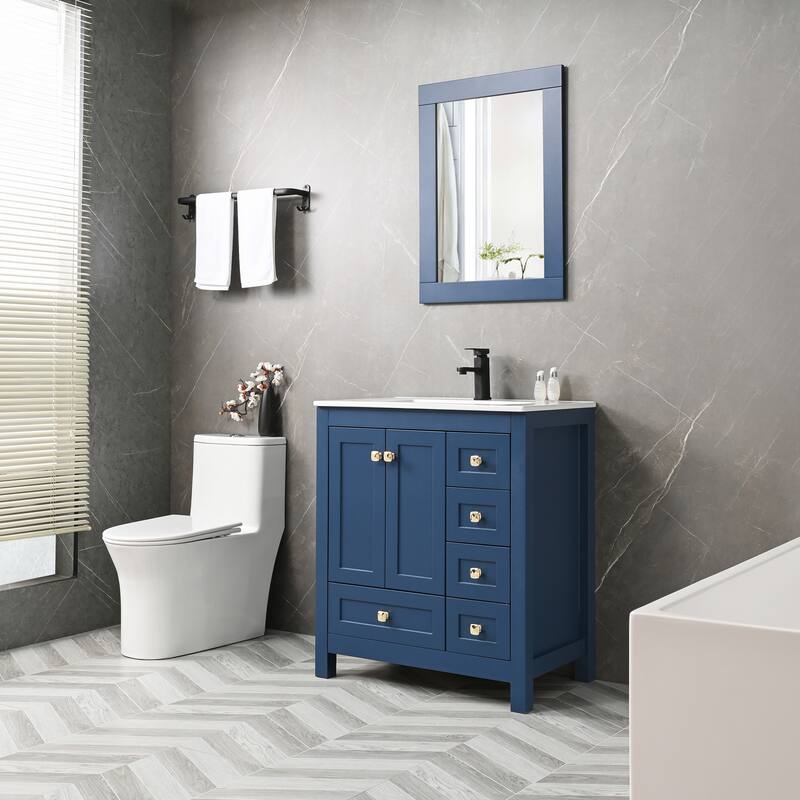 Eclife 30'' Bathroom Vanities Cabinet with Sink Combo Set Undermount Ceramic Sink Matte Black ...